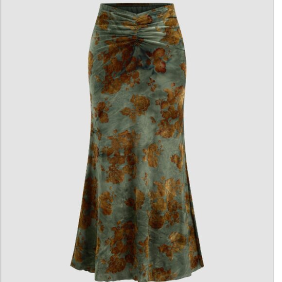 Cider | Skirts | Cider Mid Rise Floral Ruched Maxi Mermaid Skirt | Poshmark
